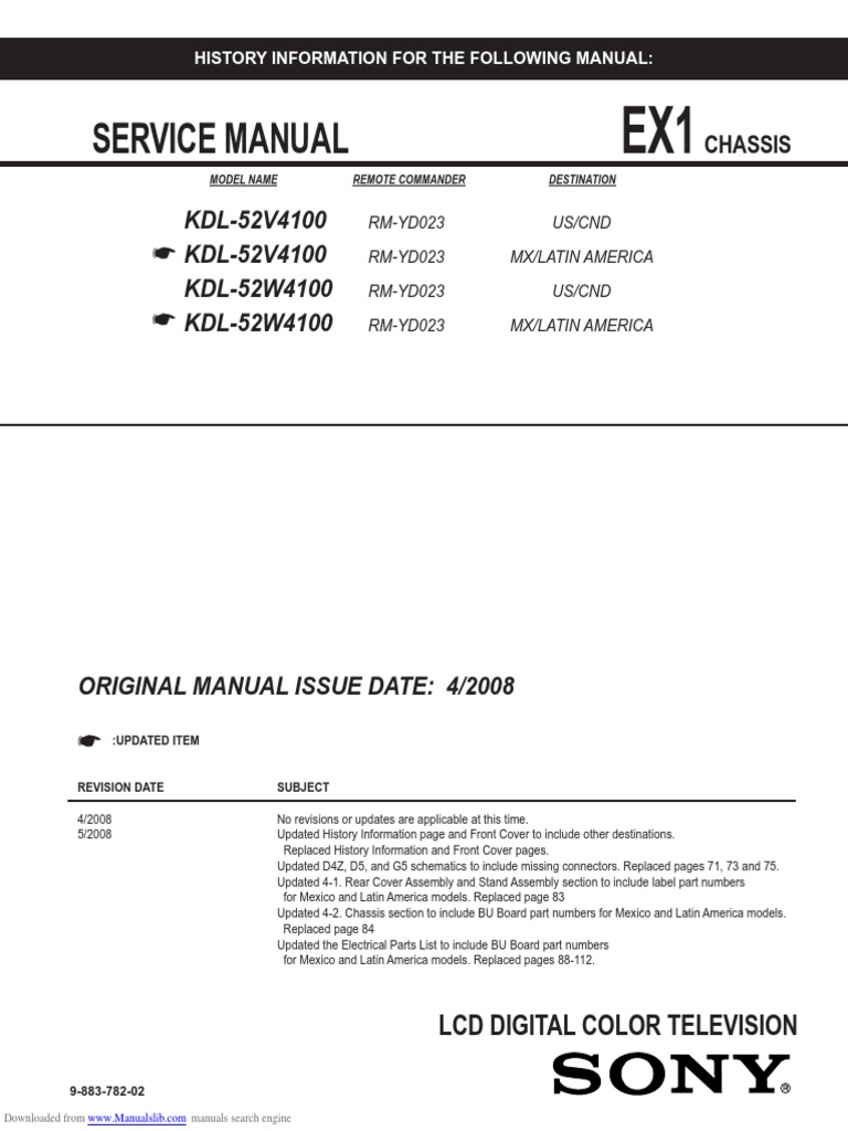 Service Manual: KDL-52V4100 KDL-52V4100 KDL-52W4100 KDL-52W4100 | PDF ...