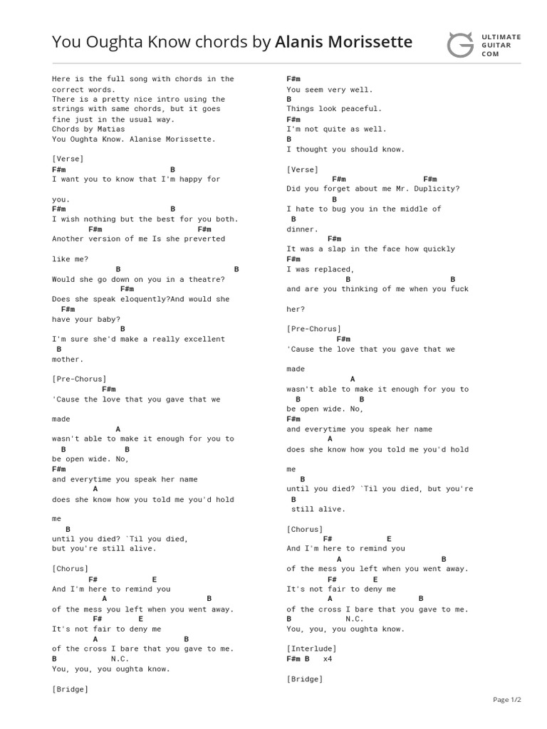 Alanis Morissette - You Oughta Know | PDF | Song Structure | Recorded Music
