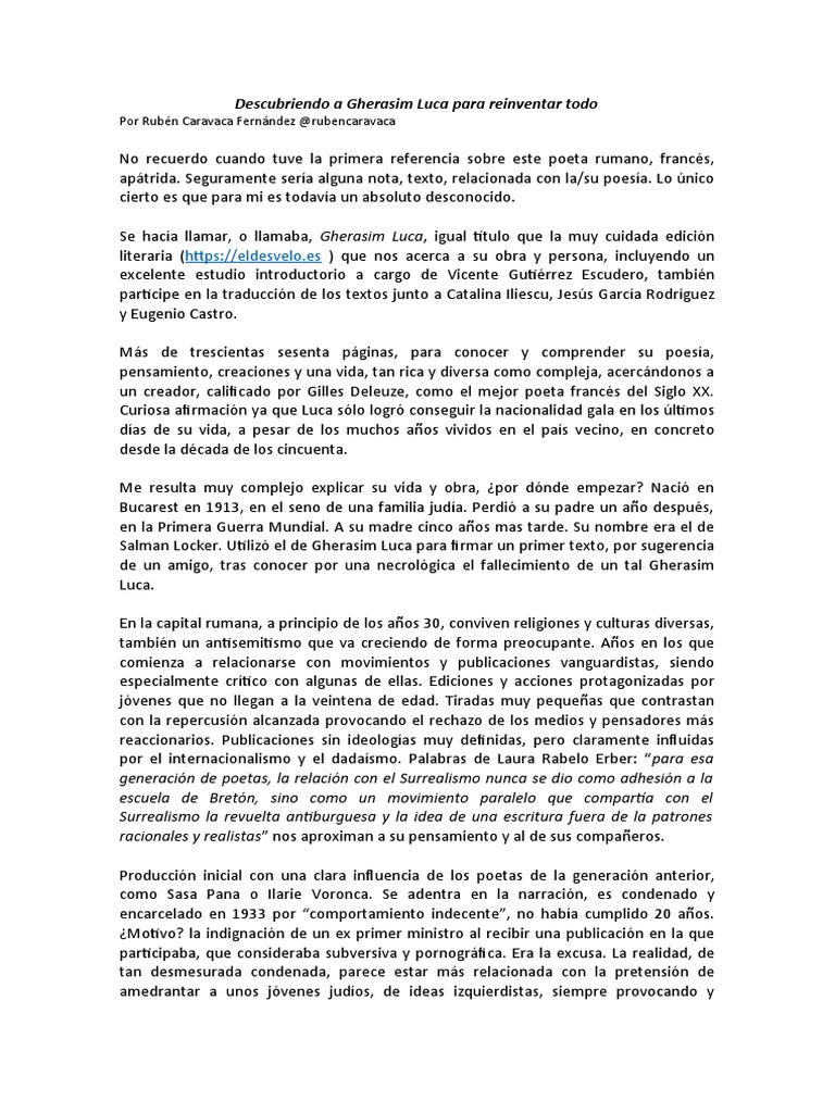 Gherasim Luca: Poeta Surrealista Revelado | PDF | Surrealismo | Rumania