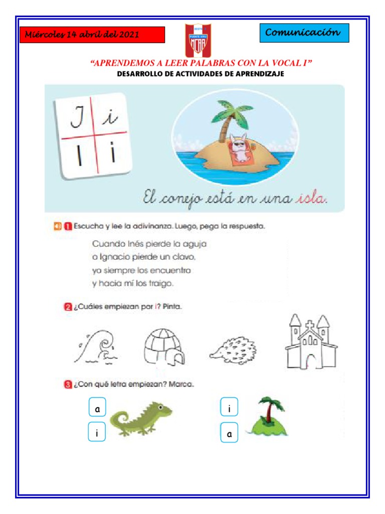 Actividades para Aprender la Vocal I | PDF