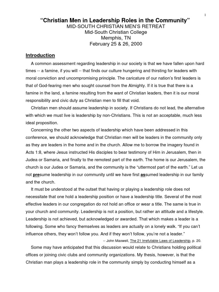 The Role of Christian Men | PDF | Leadership | Religion And Belief