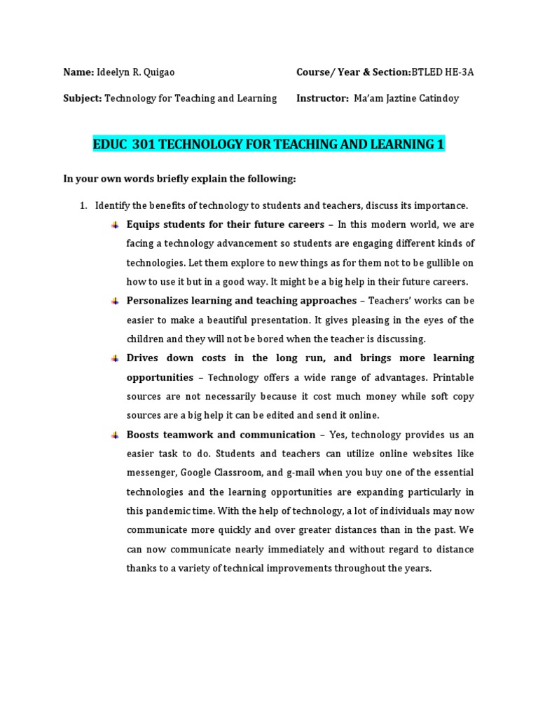 Technology For Teaching and Learning 1 | Download Free PDF | Teaching ...