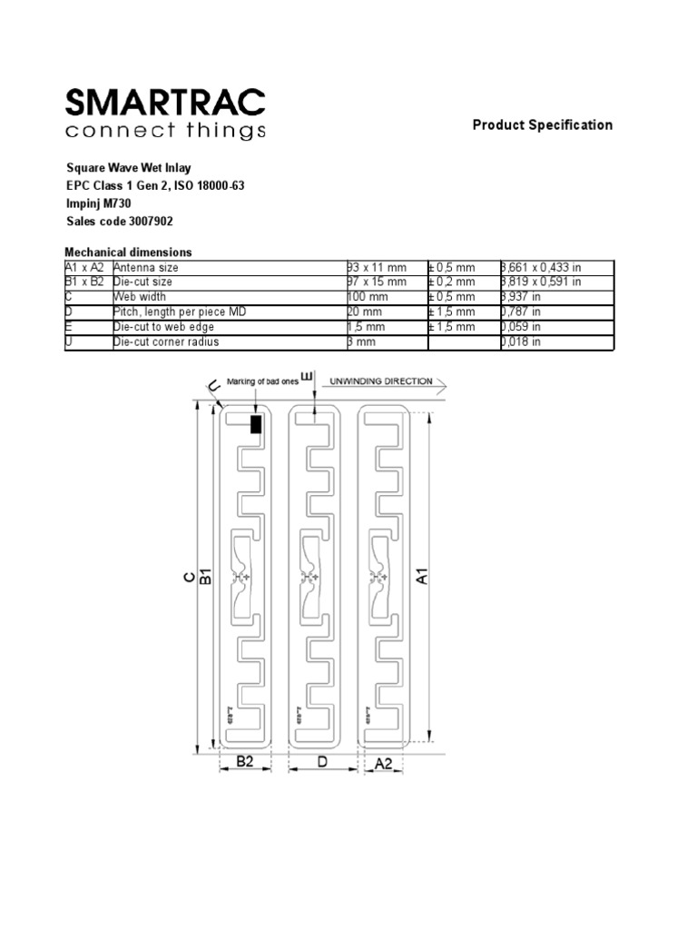 ATLAS Smartrac SquareWave RFID Wet Inlay (M750) Data Sheet | PDF ...