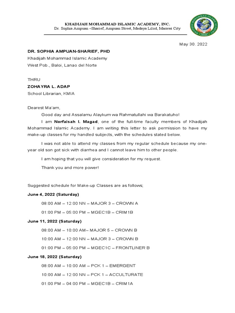 Letter For Make Up Class | PDF