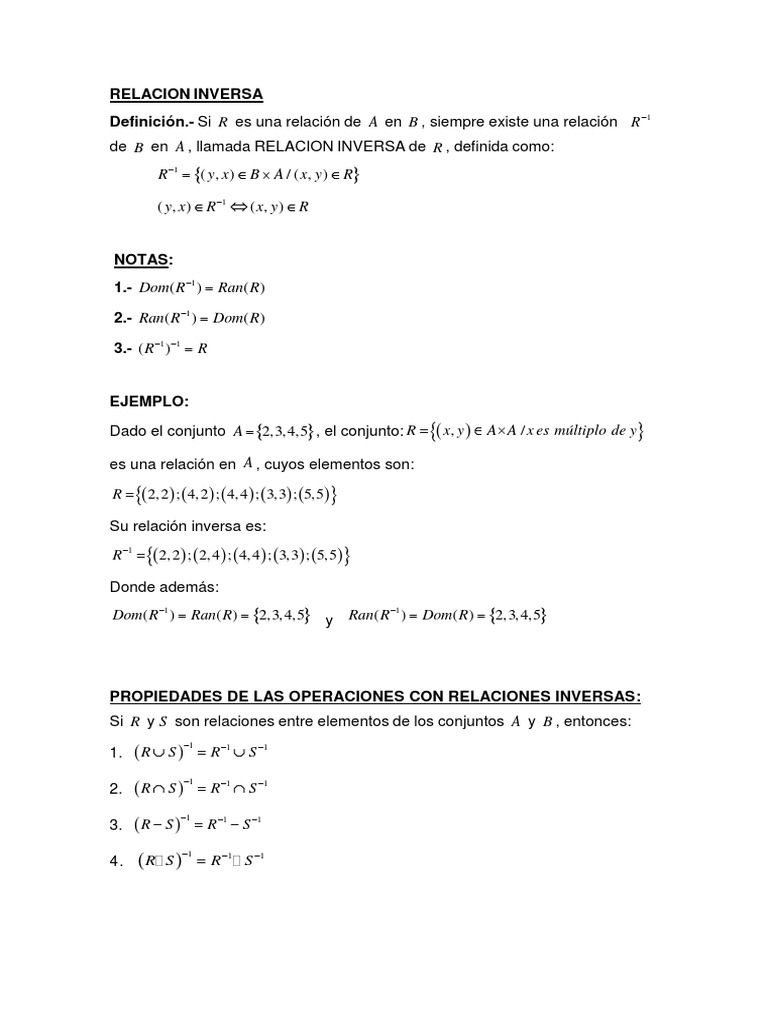 Inversa de Una Relacion Real y Funciones Reales | PDF | Función ...