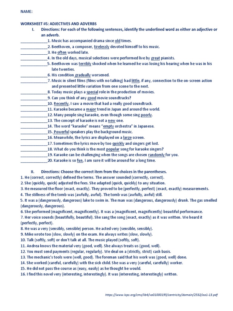 Adjectives and Adverbs Worksheet | PDF | Adverb