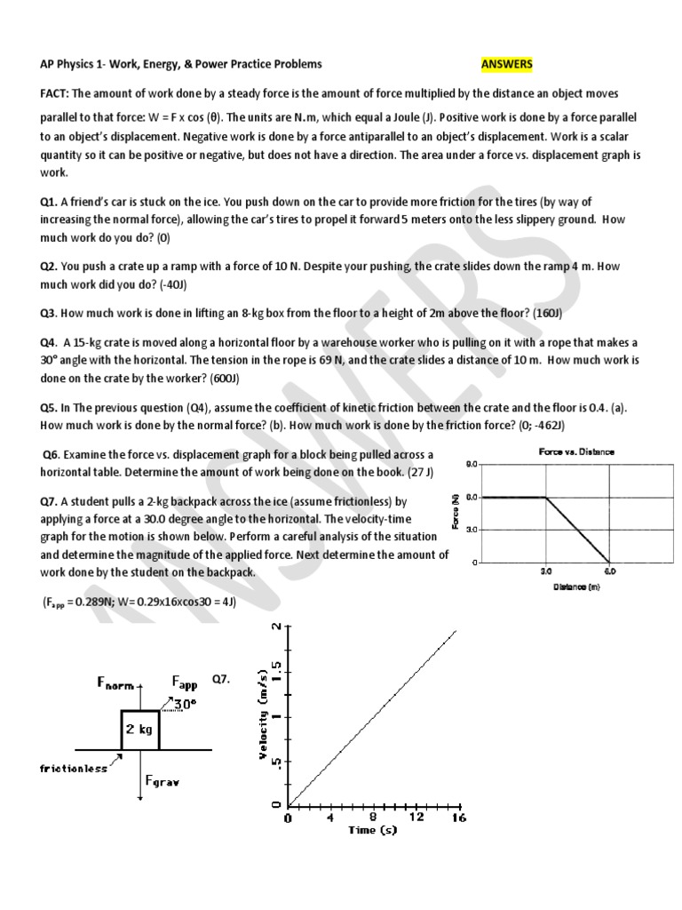 Unit 3 Work Energy Power Practice Questions v2 2016 Answers | Download Free PDF | Force | Friction