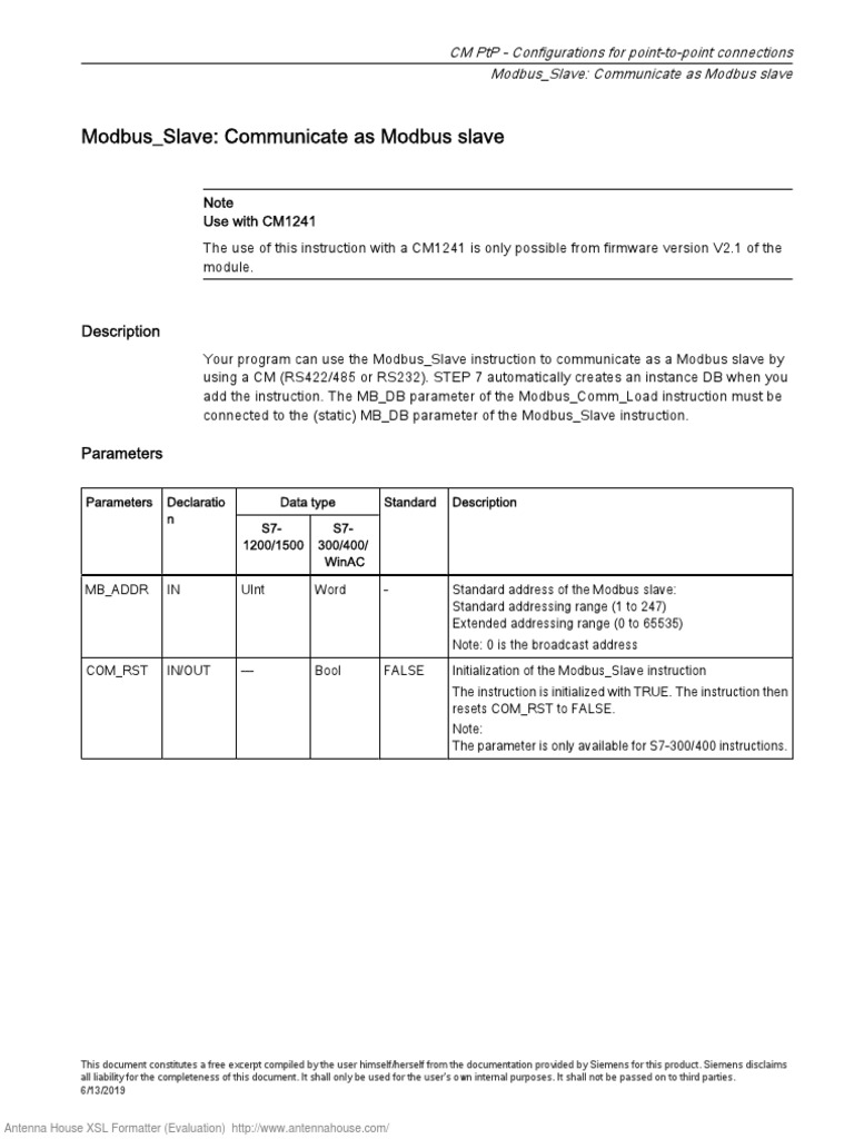 CM PTP - Configurations For Point-To-Point Connections - Modbus - Slave - Communicate As Modbus ...