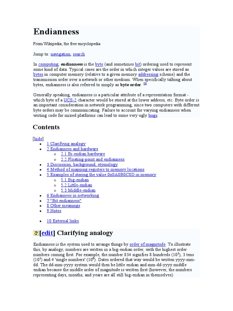 Endianness From Wikipedia The Free Encyclopedia Pdf Computer Data Computer Architecture