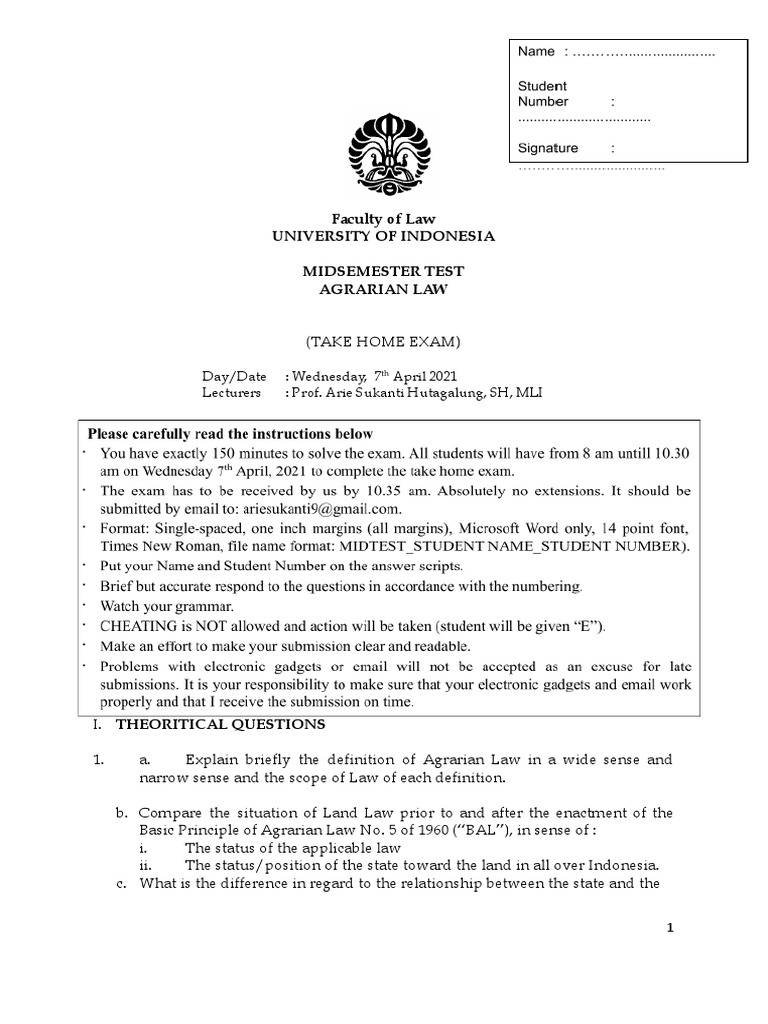 Soal Uts Hukum Agraria Kki 2021 | PDF