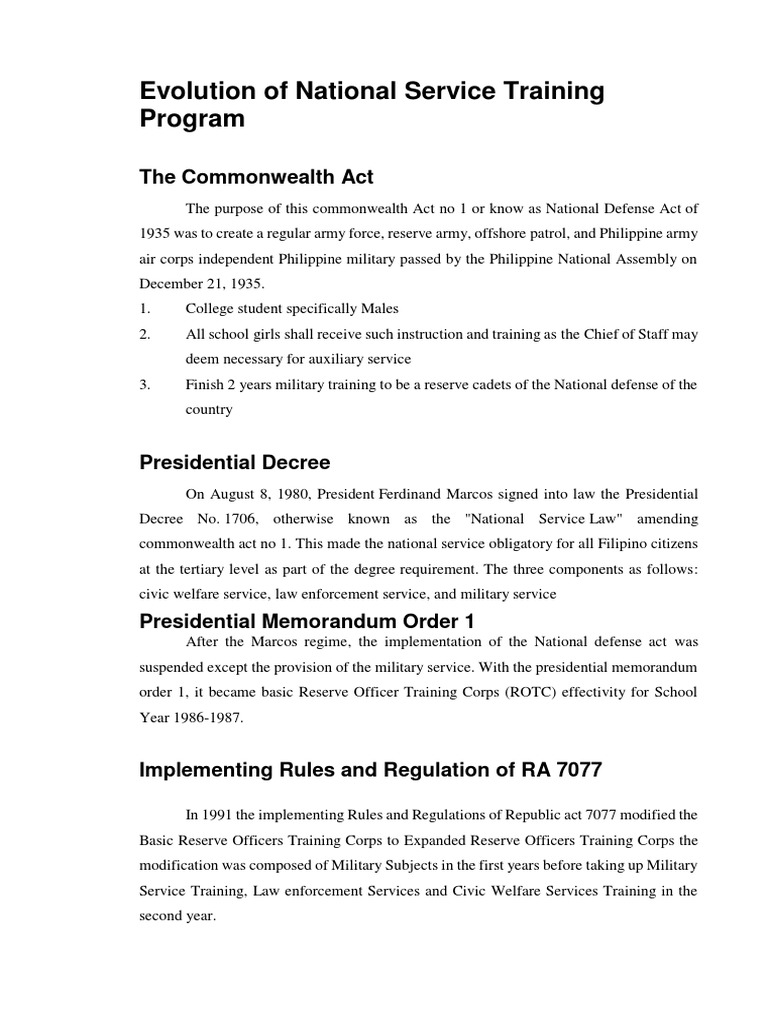 Evolution of National Service Training Program | PDF | Government