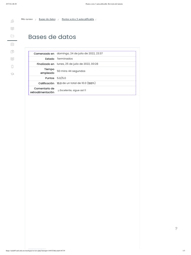 Puntos Extra 3 Autocalificable - Base de Datos | PDF | Informática | Bases de datos
