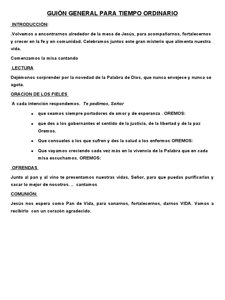 Guion General para Tiempo Ordinario | PDF | Cocina, comidas y vino | Religión y espiritualidad
