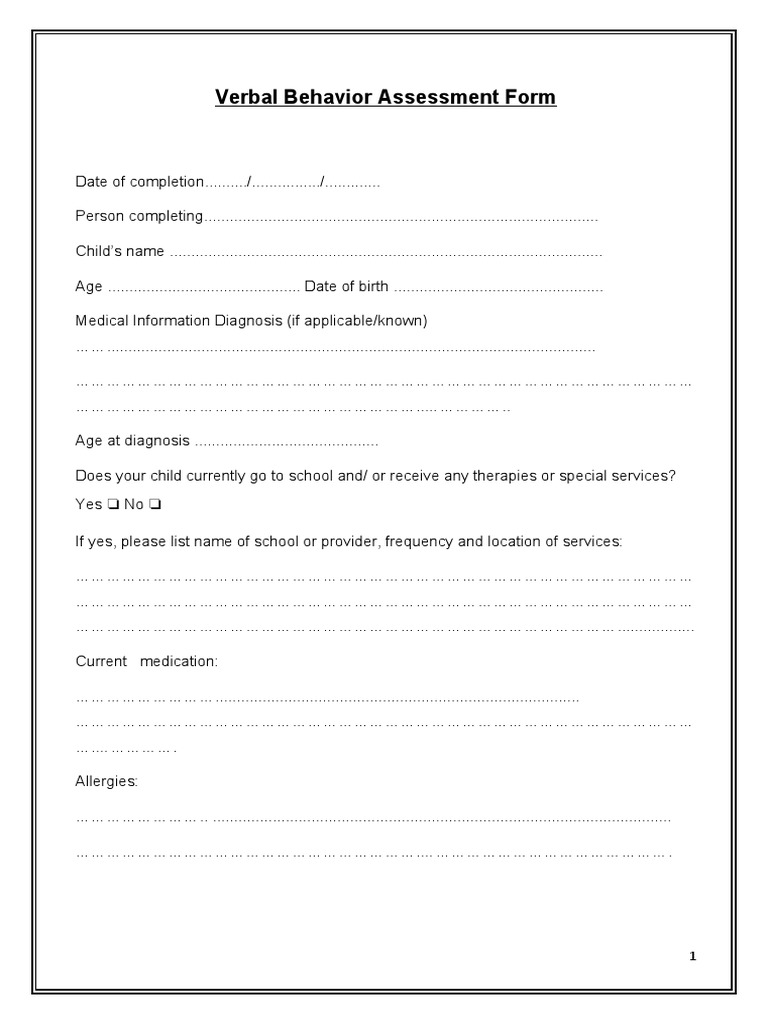 Verbal Behavior Assessment Form | Download Free PDF | Cognitive Science ...