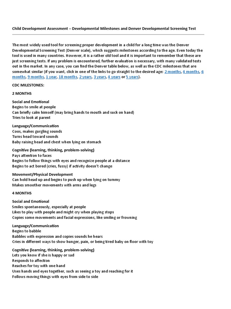 Denver Developmental Milestones Guide | PDF | Child Development | Gesture