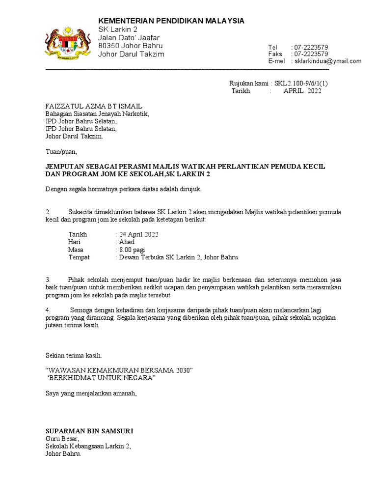 Surat Jemputan Perasmi 2022 | PDF