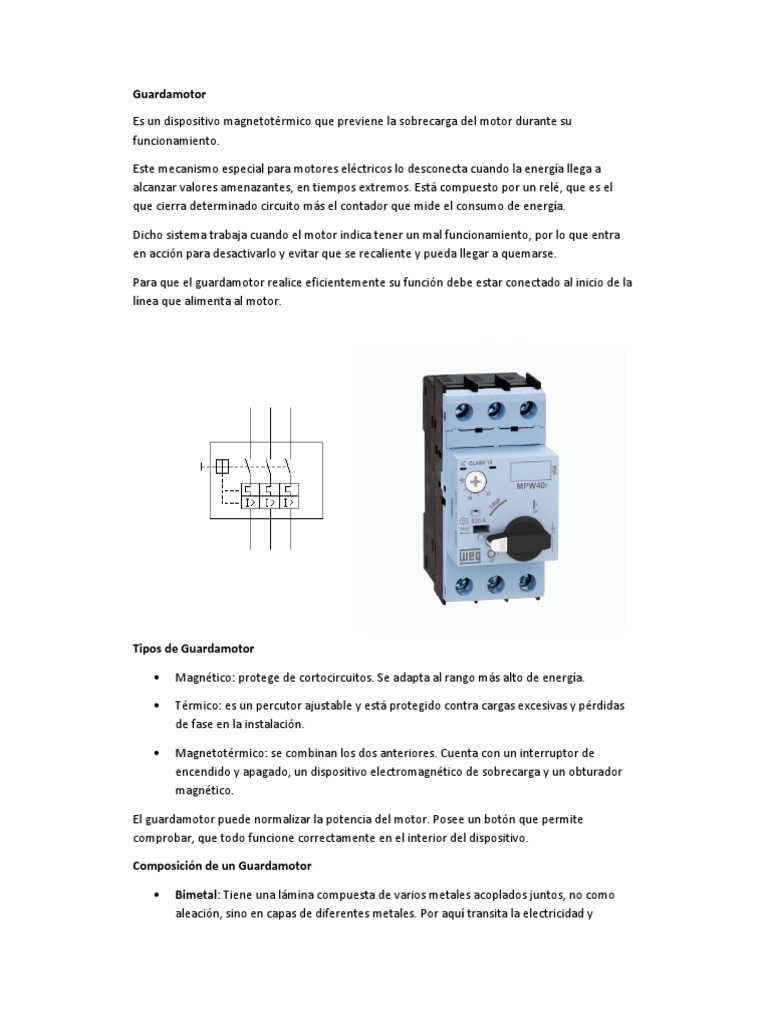 Funcionamiento y tipos de guardamotor | PDF | Relé | Corriente eléctrica