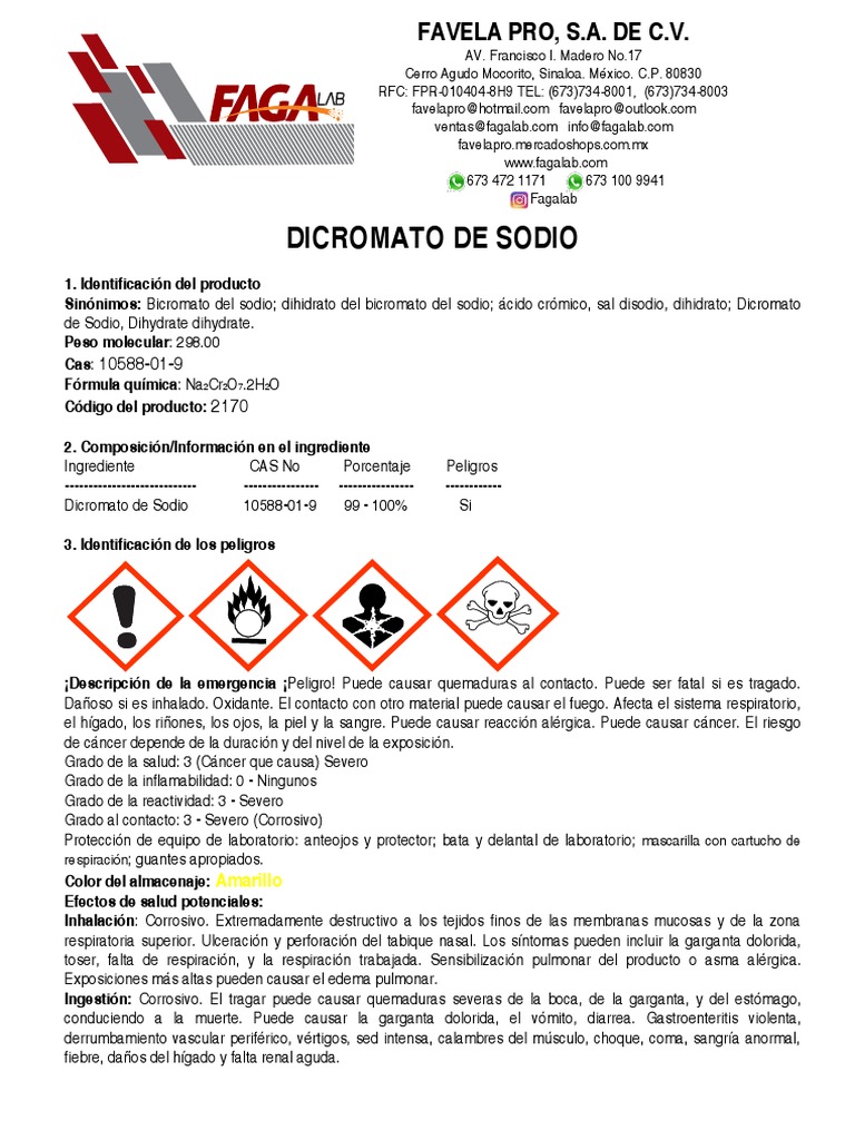 Dicromato de Sodio | PDF | Agua | Cromo