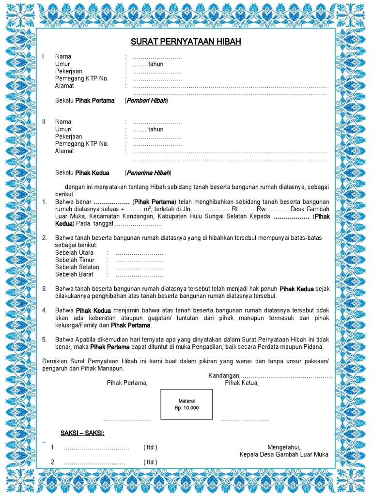 Blanko SURAT PERNYATAAN HIBAH | PDF