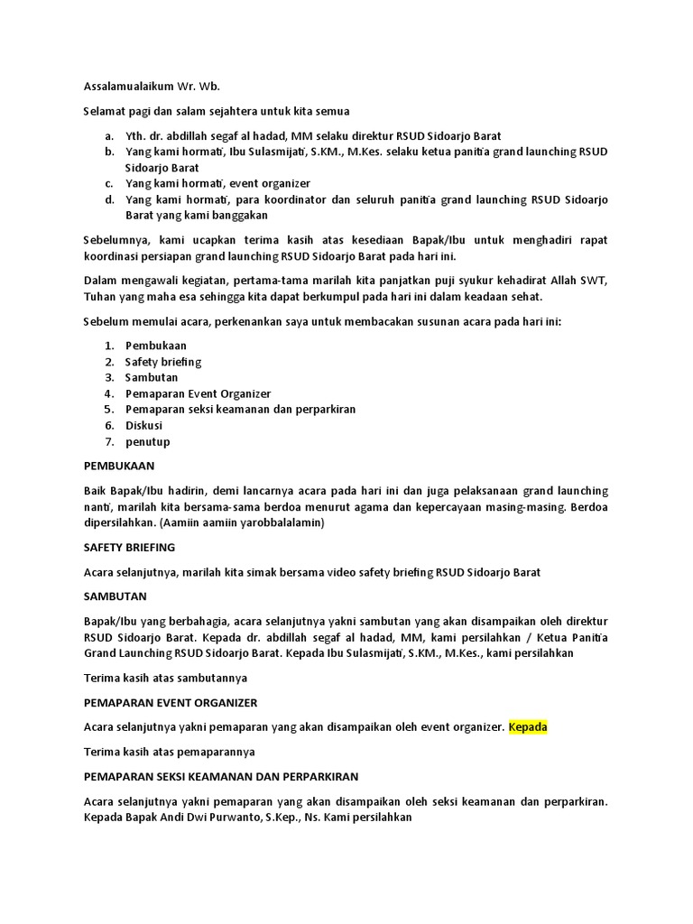 Naskah MC Rapat Koordinasi | PDF