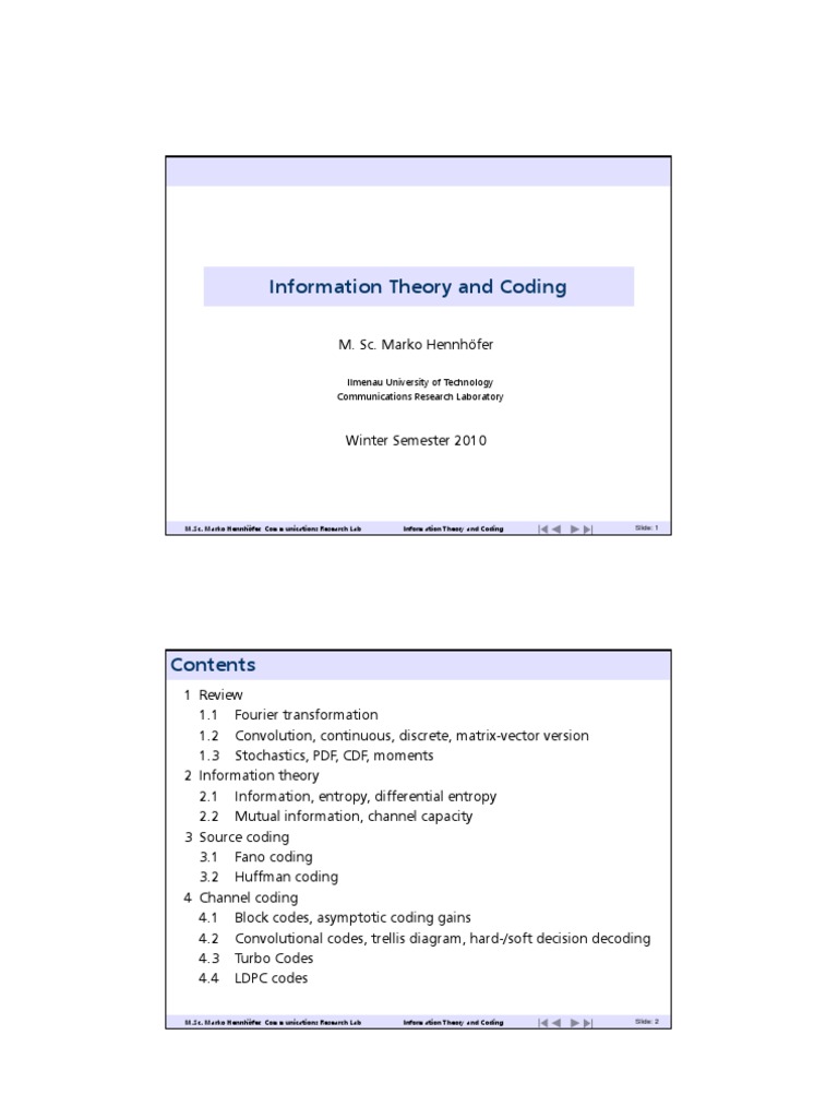Information Theory and Coding | PDF | Forward Error Correction | Bit Rate