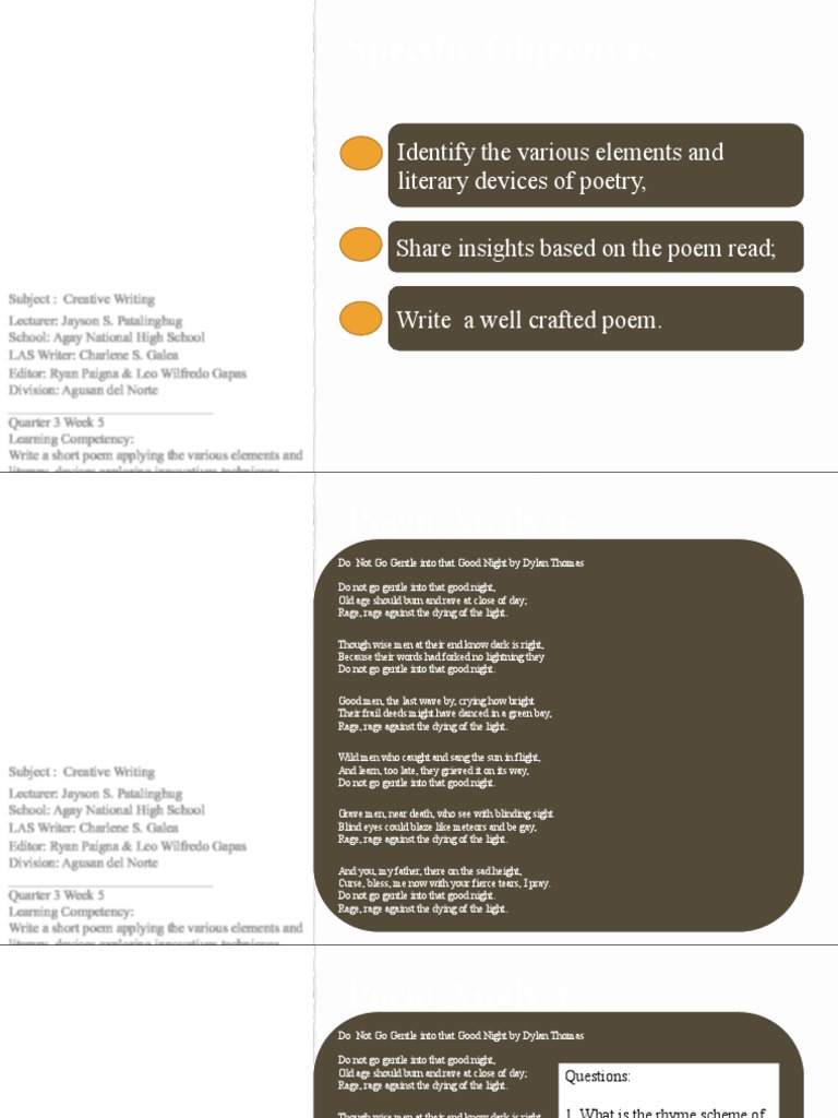 Creative Writing Quarter 3 Week 5 Part 2 | PDF | Poetry | Metre (Poetry)