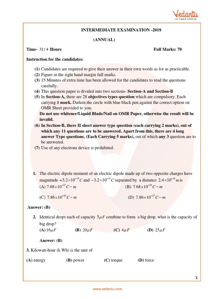 Bihar Board (BSEB) Physics Class 12 Question Paper 2015 | PDF | Photoelectric Effect | Amplitude