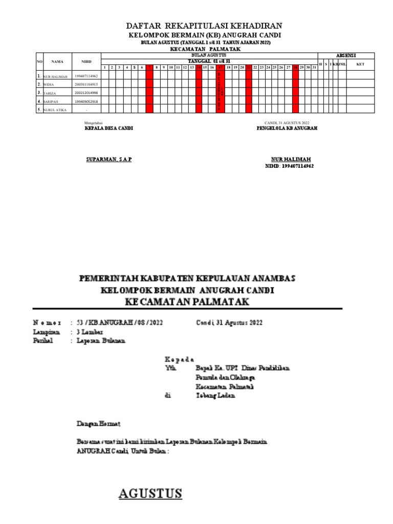 Laporan Bulanan KB Anugrah | PDF