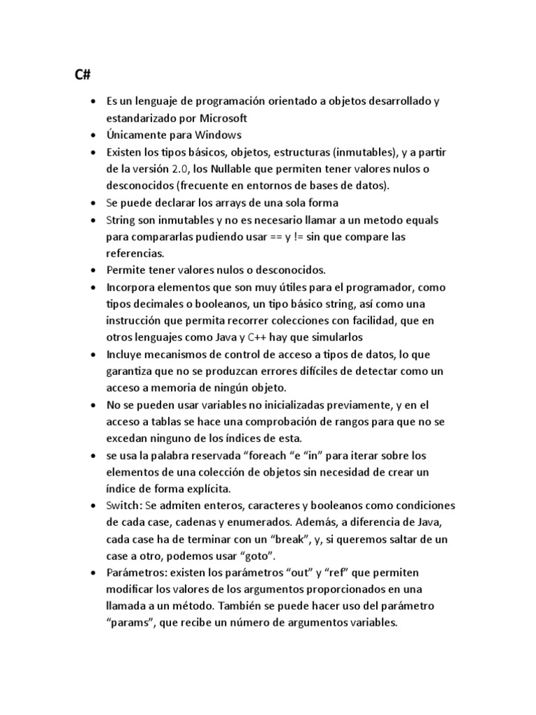 C# Vs Java | PDF | C Sharp (lenguaje de programación) | Java (lenguaje ...