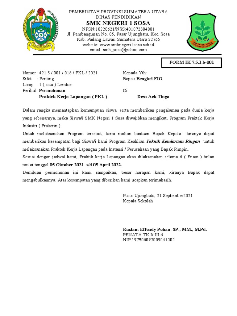 Surat Permohonan TKR | PDF