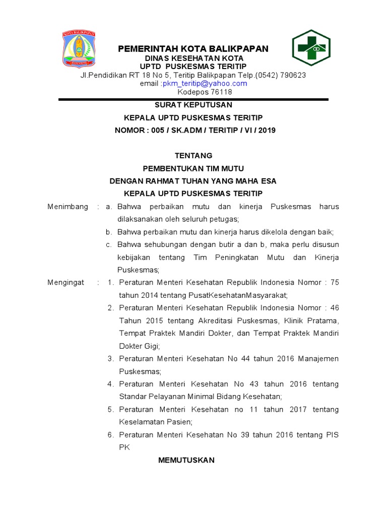 SK PEMBENTUKAN TIM MUTU (BLM) | PDF