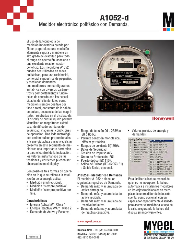 Características y especificaciones del medidor electrónico polifásico A1052-d con funcionalidad ...