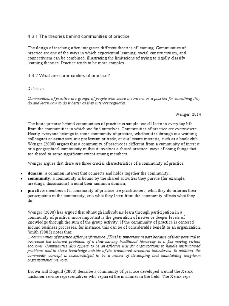 Communities of Practice in Learning | PDF | Community | Massive Open ...