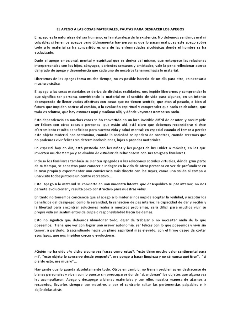 El Apego A Las Cosas Materiales | PDF | Teoría de apego | Amor