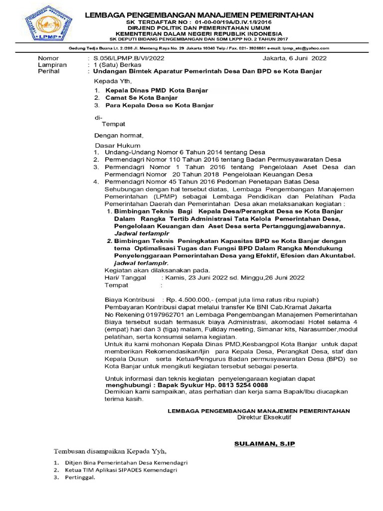 Undangan Peserta Pelatihan LPMP 2022 Revisi | PDF