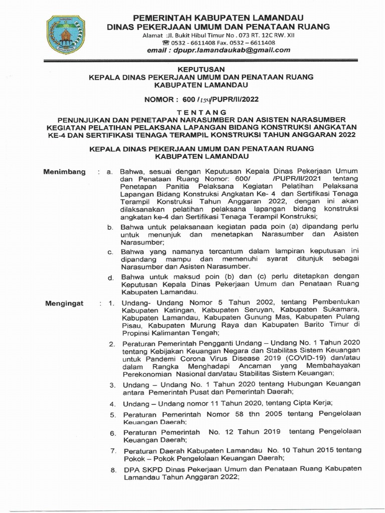 SK Kegiatan Pelatihan 2022 | PDF