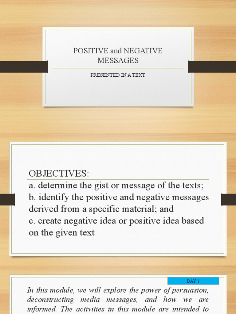 POSITIVE and NEGATIVE MESSAGES | PDF | Persuasion | Idea