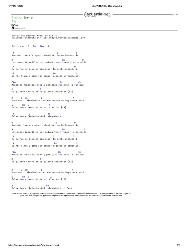 TELEVIDENTE, Río - Acordes | PDF