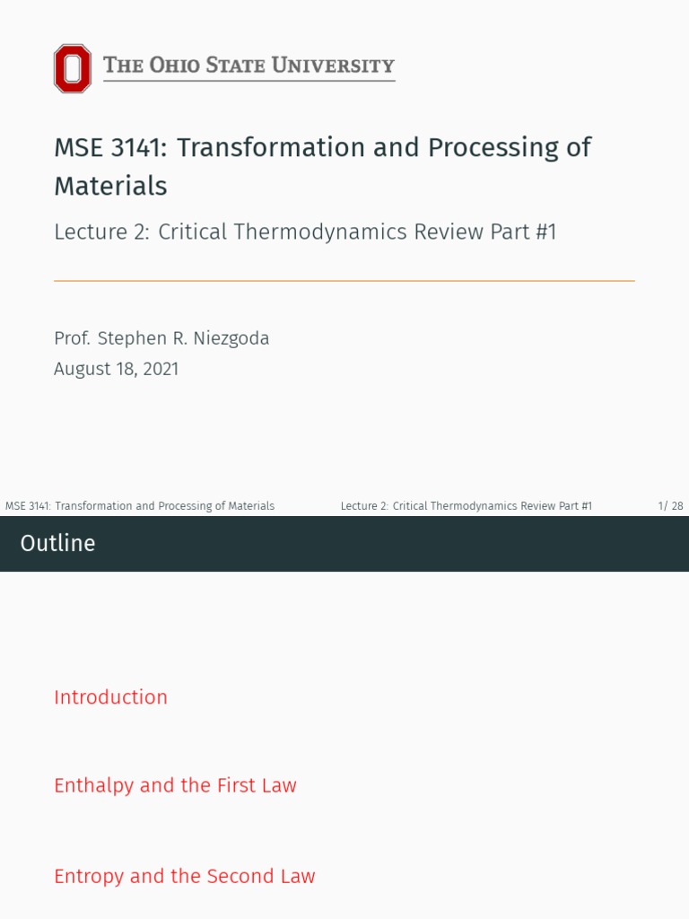 MSE 3141: Transformation and Processing of Materials: Lecture 2 ...
