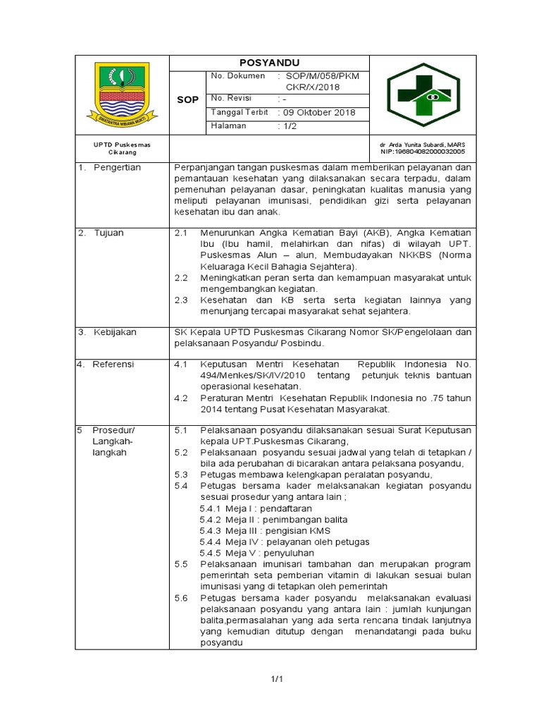 SOP Pelaksanaan Posyandu Cikarang | PDF