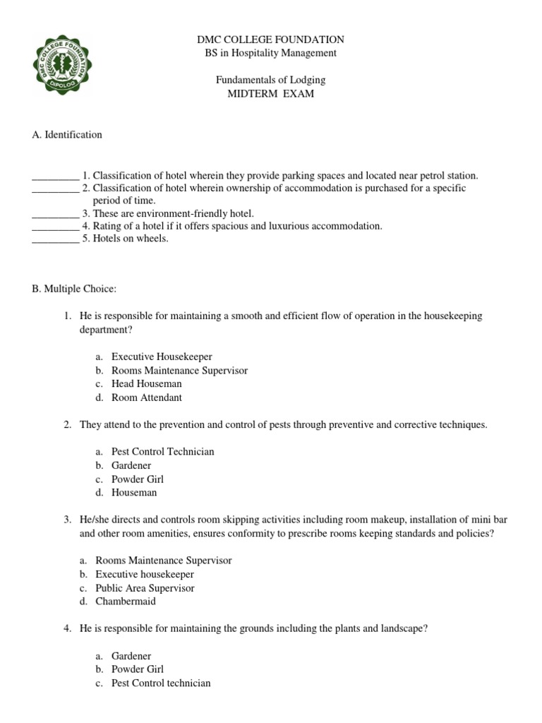 Fundamentals of Lodging Midterm Exam | PDF | Hotel Fundamentals of Lodging Midterm Exam | PDF | Hotel