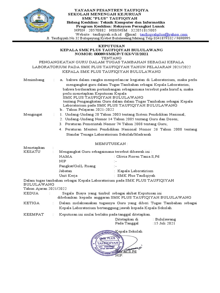 SK Kepala Laboratorium Terbaru | PDF