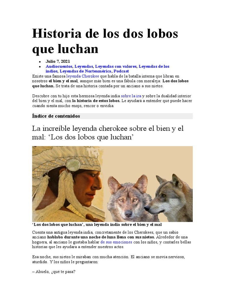 Historia de Los Dos Lobos Que Luchan | PDF | Amor | Ira