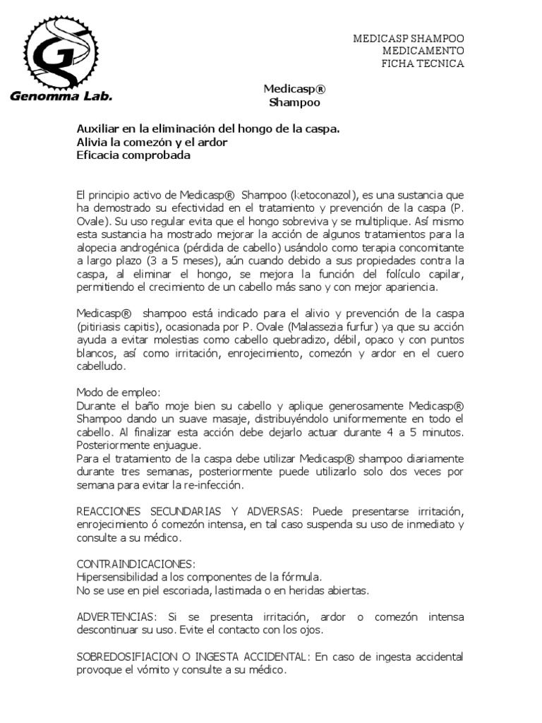 Genomma Lab Medicasp Shampoo Ficha Tecnica | PDF