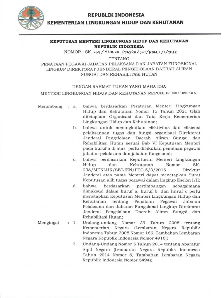 SK.264-MENLHK-PDASRH-SET-KUM.1-1-2022 Per 3 Jan 2022 | PDF
