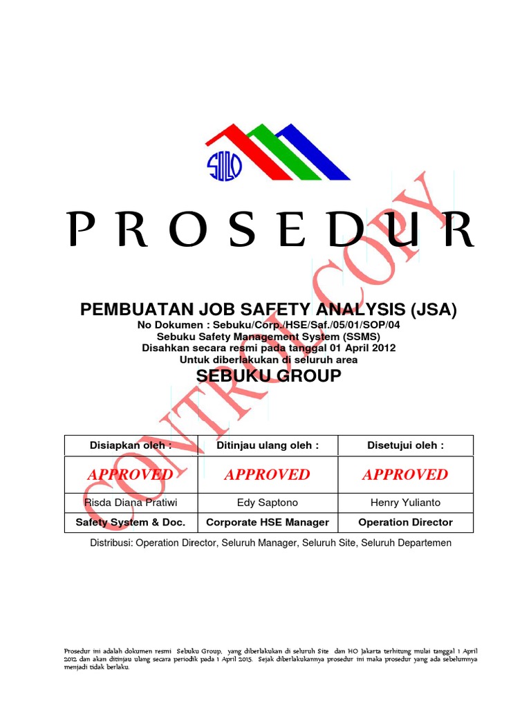 Sebuku Corp. HSE Saf. 05 01 SOP 04 Pembuatan JSA | PDF
