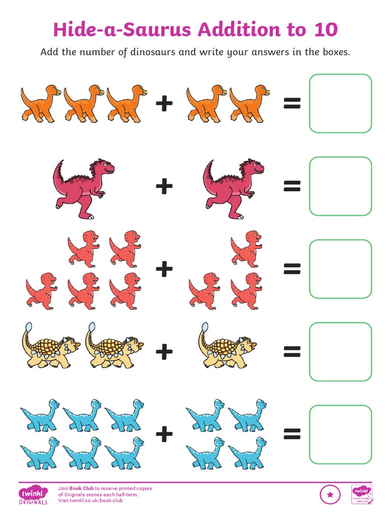 Hide-a-Saurus Addition To 10: Add The Number of Dinosaurs and Write ...