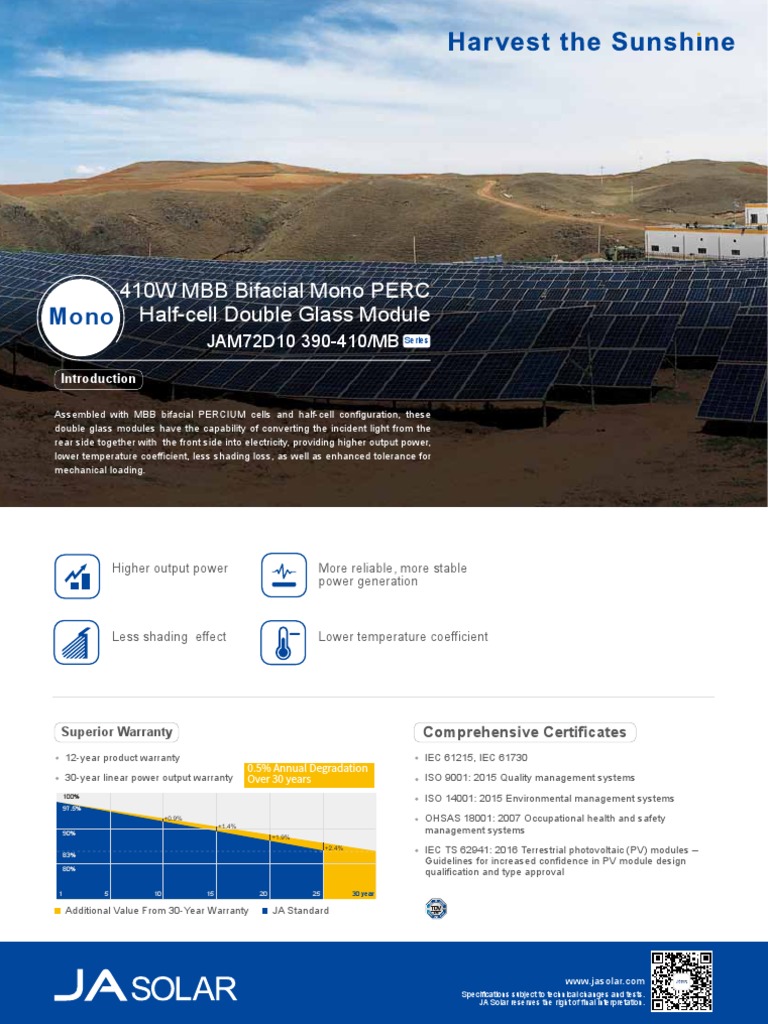 JA Solar JAM72D10 Bifacial Module Specs | PDF | Photovoltaics ...