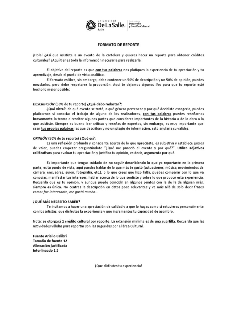 Reporte de Eventos Culturales | PDF | Experiencia | Cognición
