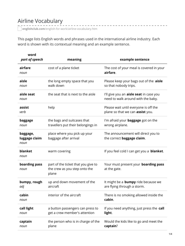 Essential Airline Vocabulary Guide | PDF | Baggage | Aviation